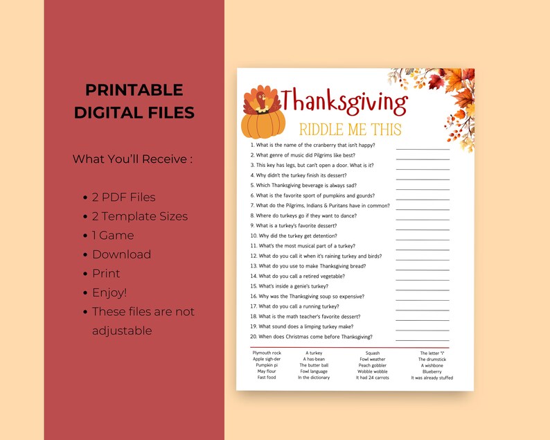 Thanksgiving Riddles, Thanksgiving Games Printable, Funny Thanksgiving ...