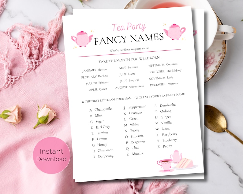Tea Party Fancy Names Game: Printable Birthday Activity (PDF) - Etsy