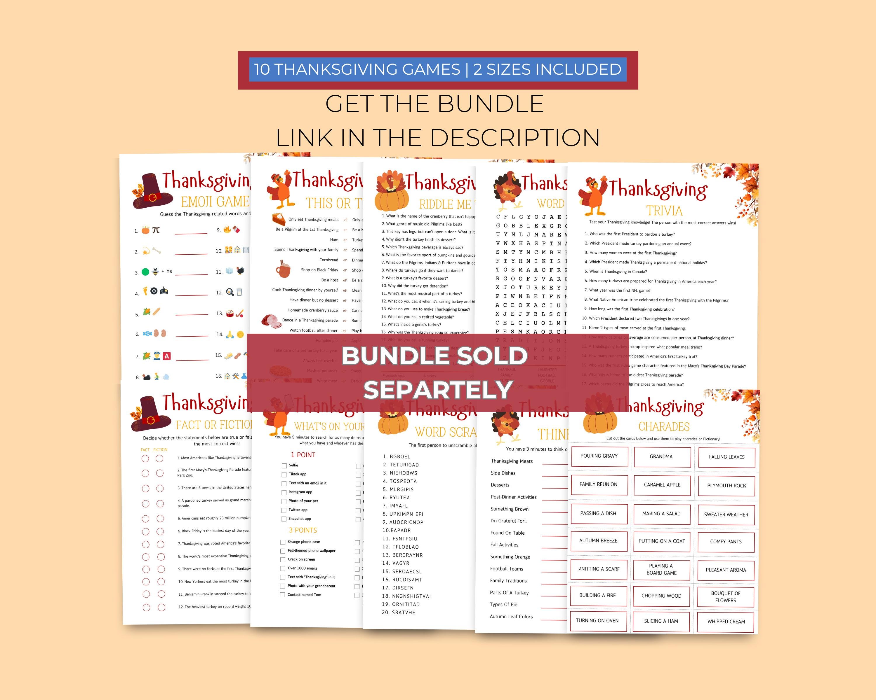 Thanksgiving Trivia, Thanksgiving Game, Thanksgiving Games Adult ...