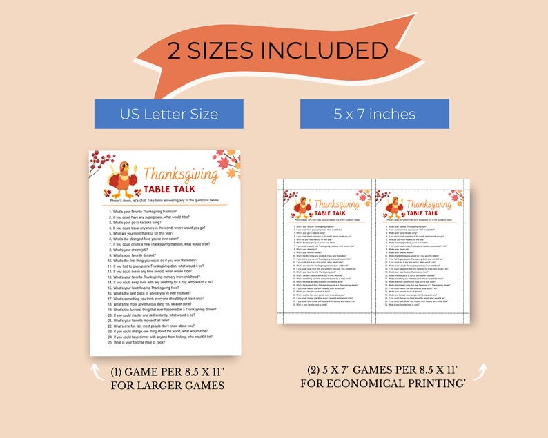 Thanksgiving Table Talk, Thanksgiving Game, Conversation Starters ...