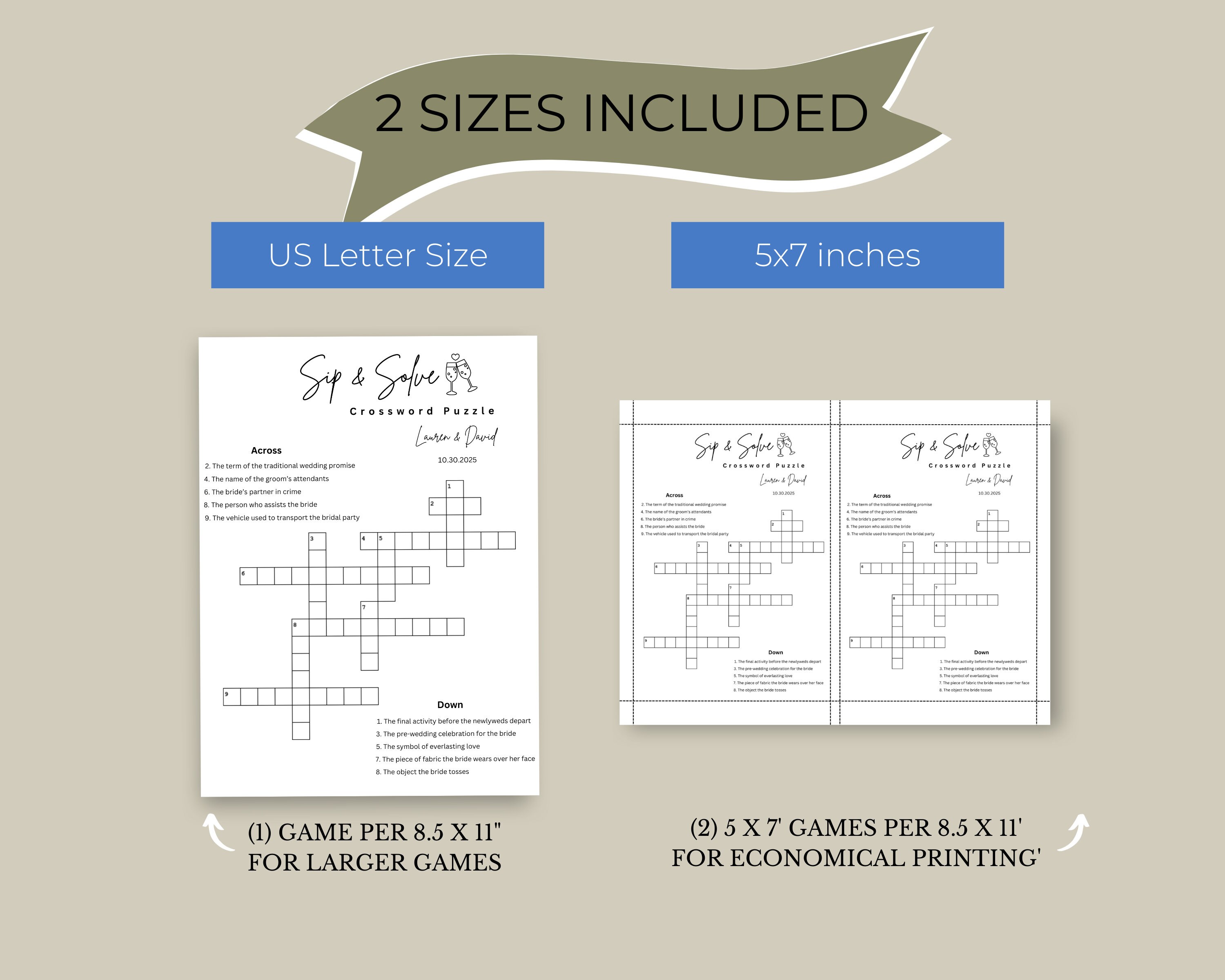 Sip and Solve Crossword Puzzle Sip and Solve Wedding Bridal Shower ...