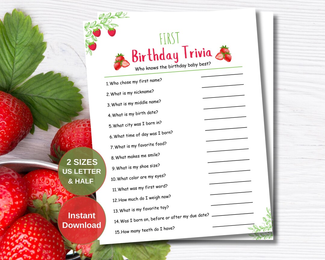 Berry First Birthday Trivia Game, One Year Old (digital Download) - Etsy