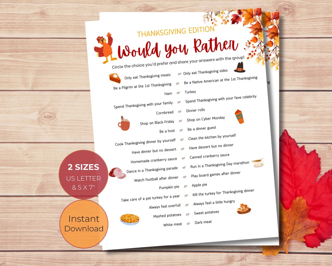 Thanksgiving Games, Thanksgiving Party Games, Would You Rather Game ...