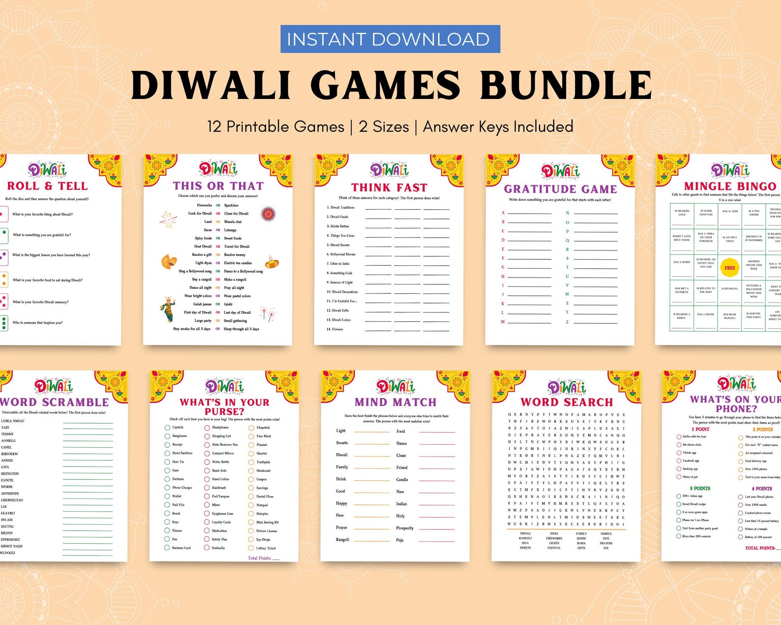 Diwali Party Games, Diwali Games Bundle, Indian Games, Diwali ...