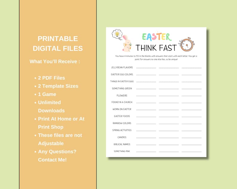 Easter Think Fast, Easter Party Game, Easter Games for Seniors, Easter ...