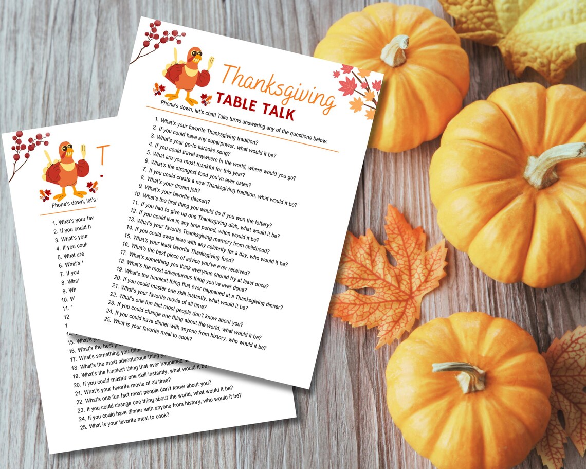 Thanksgiving Table Talk, Thanksgiving Game, Conversation Starters ...