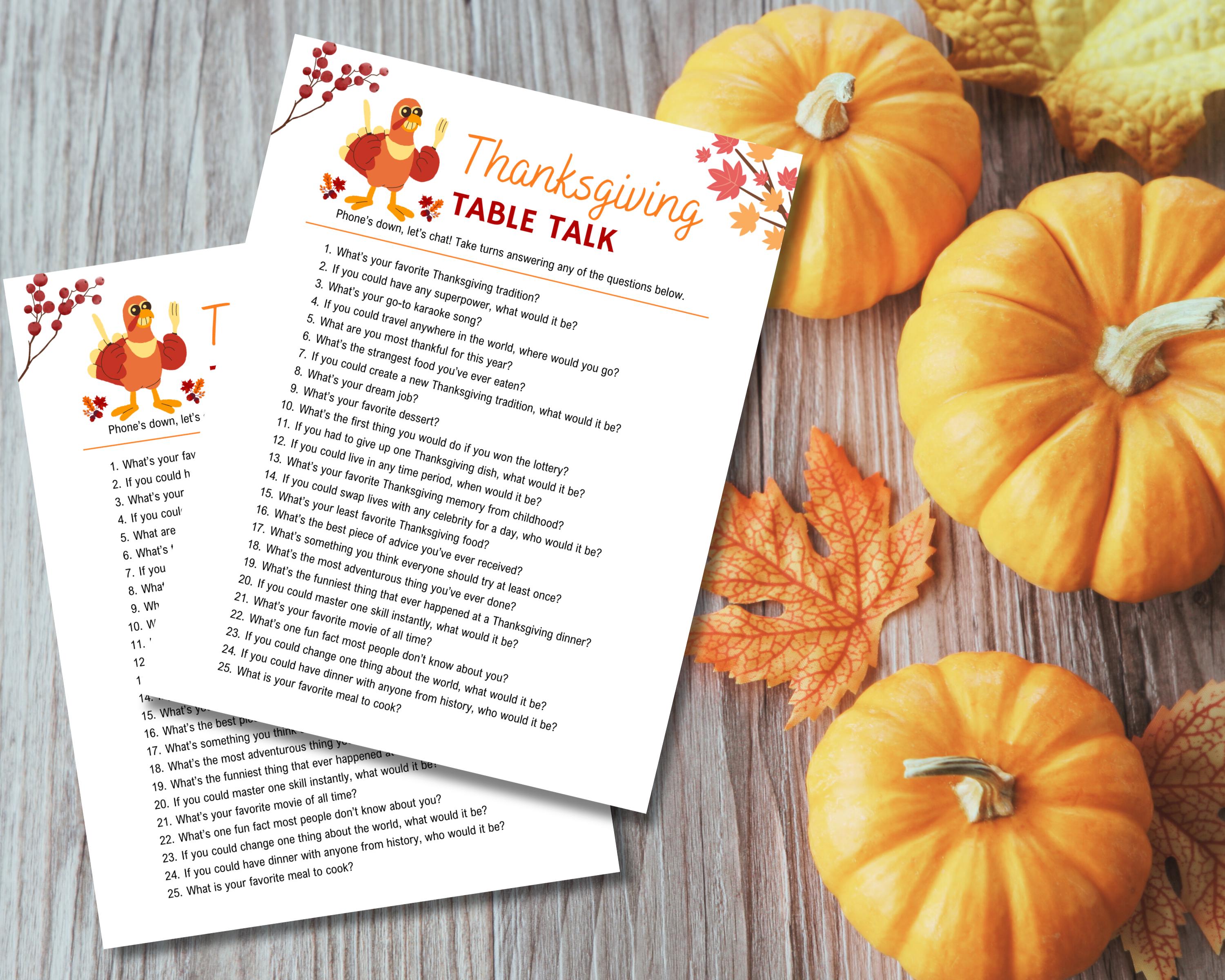 Thanksgiving Table Talk, Thanksgiving Game, Conversation Starters ...