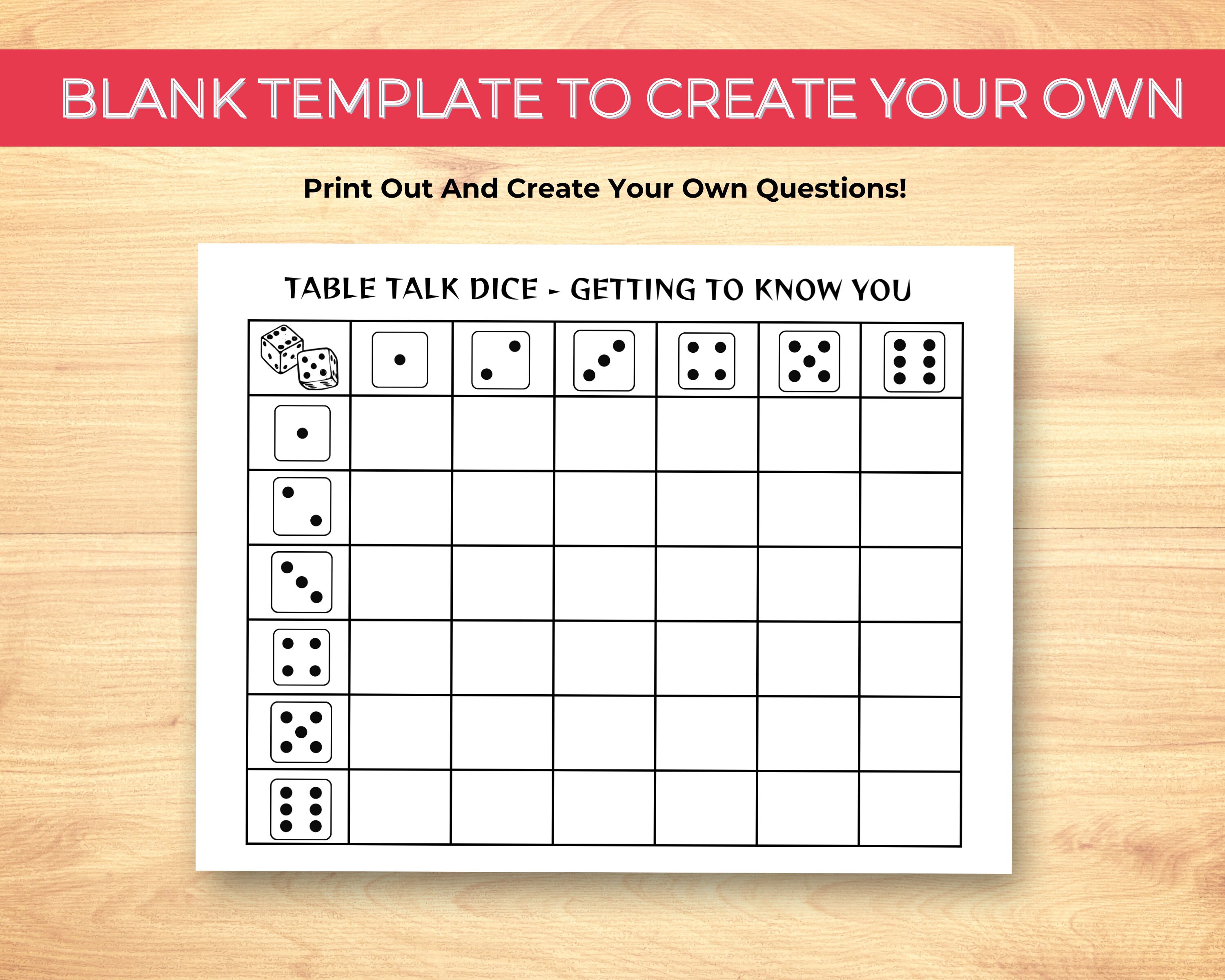 Getting to Know You Game: Table Talk Dice Questions (digital Download ...