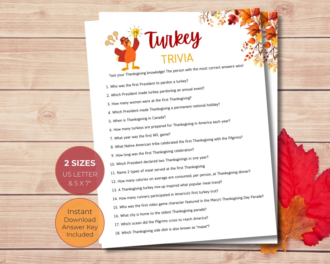 Thanksgiving Trivia, Thanksgiving Game, Thanksgiving Games Adult ...