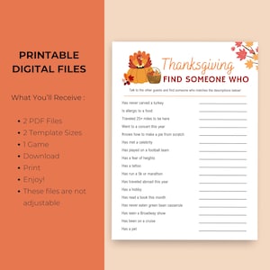 Thanksgiving Find Someone Who, Thanksgiving Game Printable, Family ...