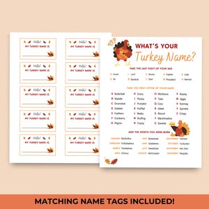 What's Your Turkey Name Game: Thanksgiving Party Icebreaker (PDF) - Etsy