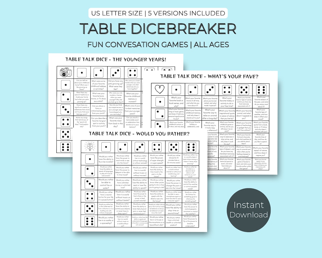 Getting to Know You Games Dice Breaker Game Table Talk Questions ...