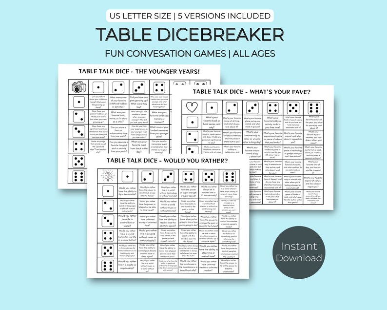 Getting to Know You Games Dice Breaker Game Table Talk Questions ...