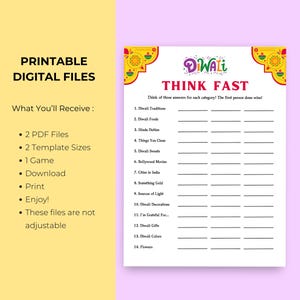 Diwali Think Fast Game: Printable Indian Festival Activity (PDF) - Etsy