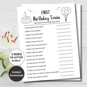 First Birthday Trivia Game, First Birthday Games, Baby's First Birthday ...