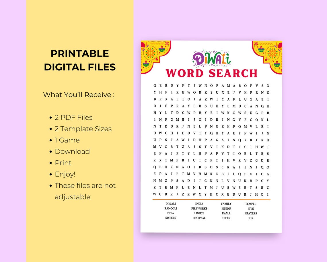Diwali Word Search, Diwali Activity, Diwali Party Game, Printable ...