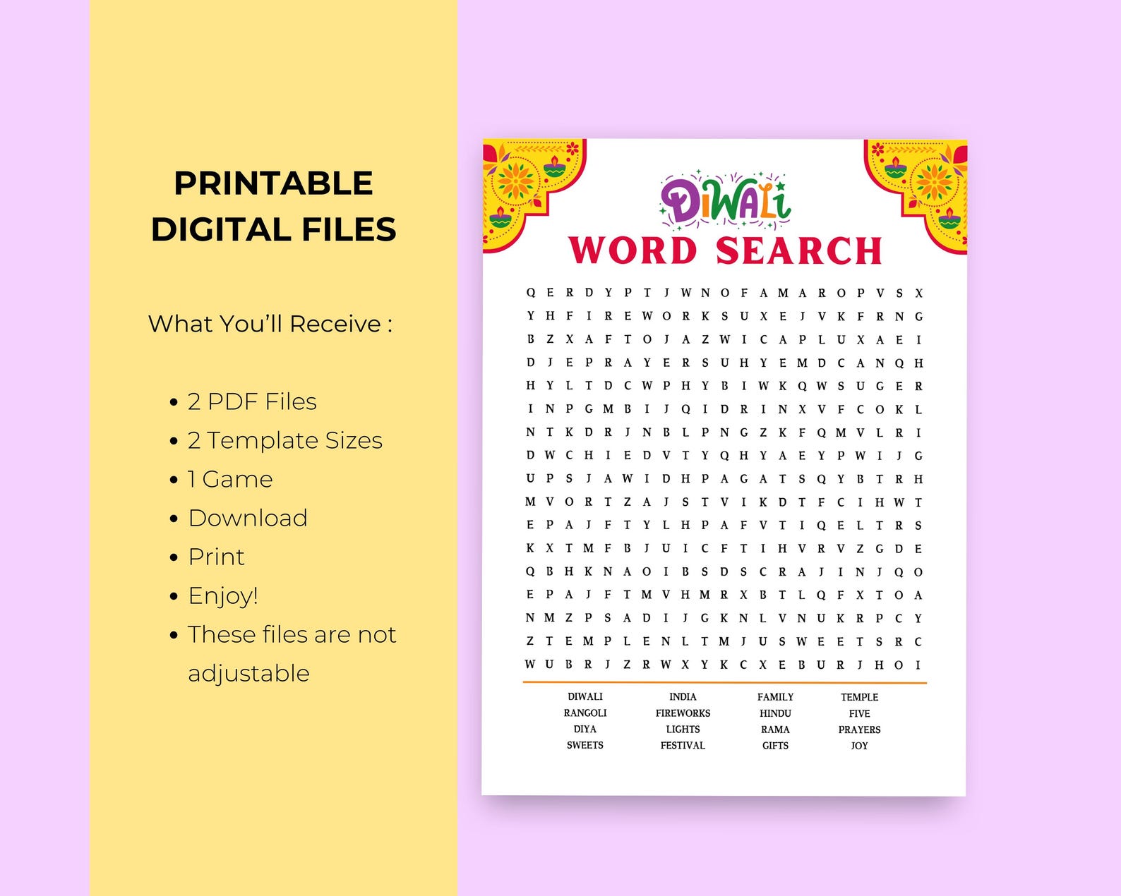 Diwali Word Search, Diwali Activity, Diwali Party Game, Printable ...