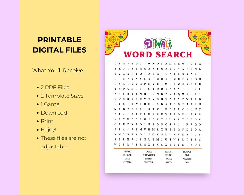 Diwali Word Search, Diwali Activity, Diwali Party Game, Printable ...