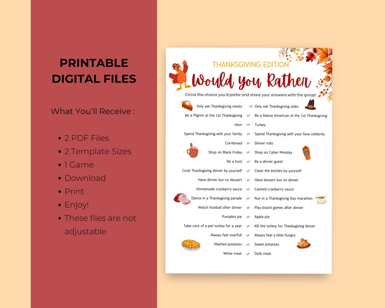 Thanksgiving Games, Thanksgiving Party Games, Would You Rather Game ...