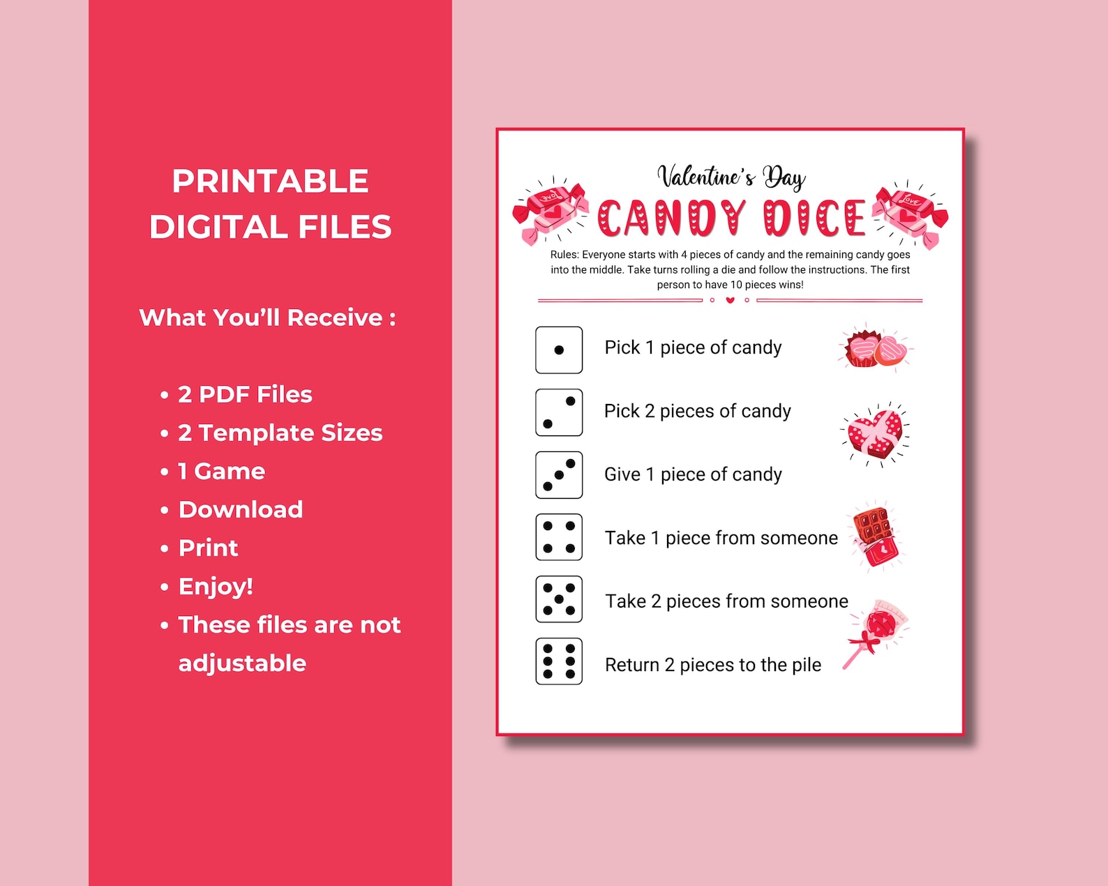 Valentine Day Candy Dice Game, Valentine Dice Game, Valentine Activity ...