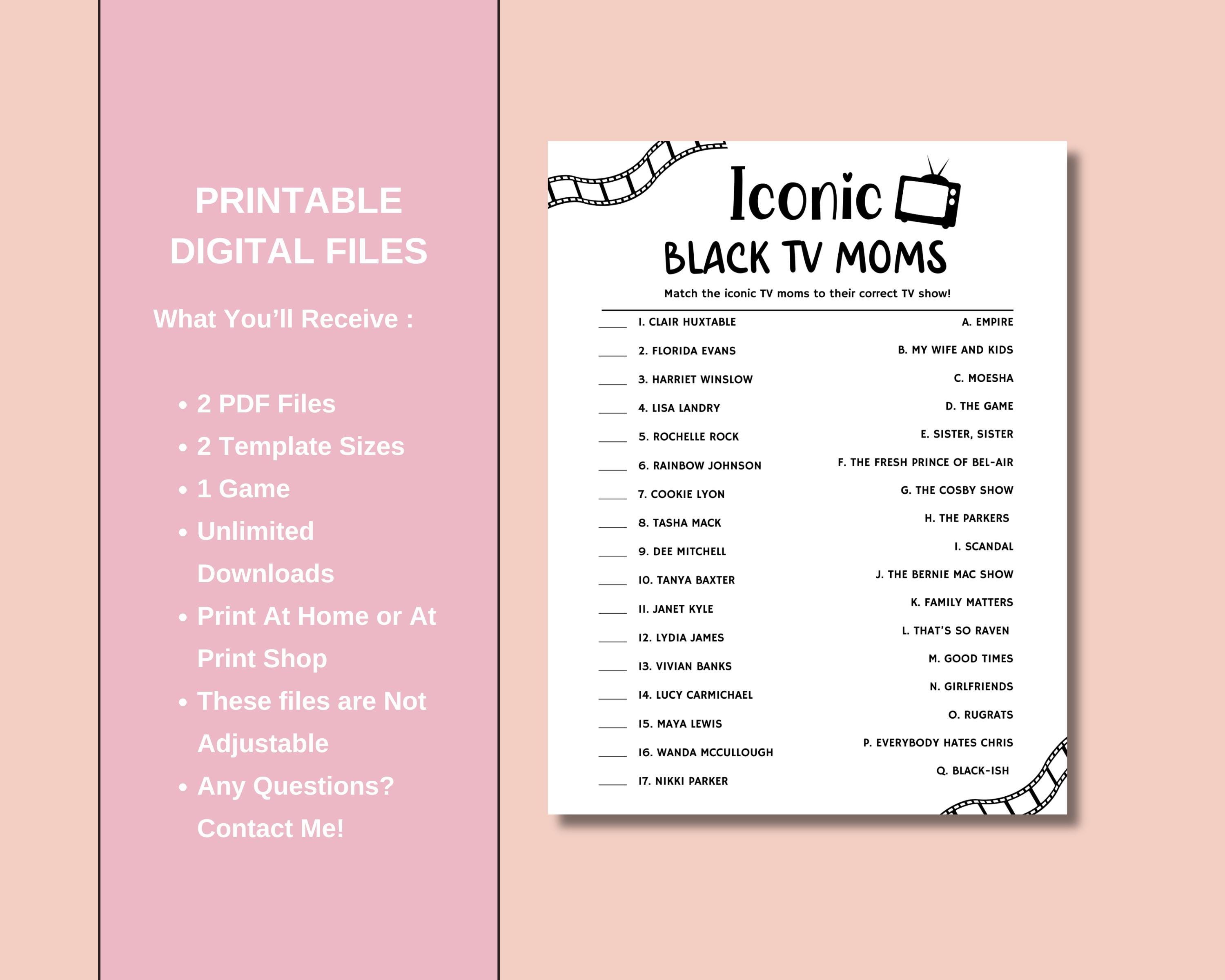 Iconic Black TV Moms Trivia Game: Baby Shower, Mother's Day (digital ...