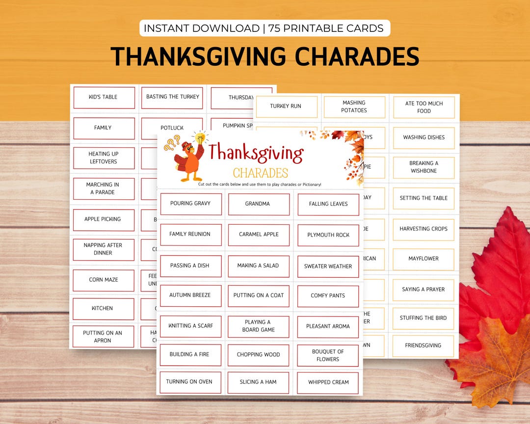 Thanksgiving Charades, Thanksgiving Game, Thanksgiving Party Games ...