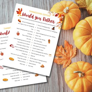 Thanksgiving Games, Thanksgiving Party Games, Would You Rather Game ...