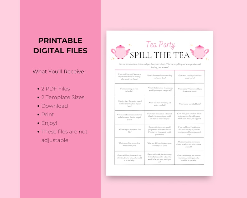 Spill the Tea Party Game | Printable Activity (digital Download) - Etsy