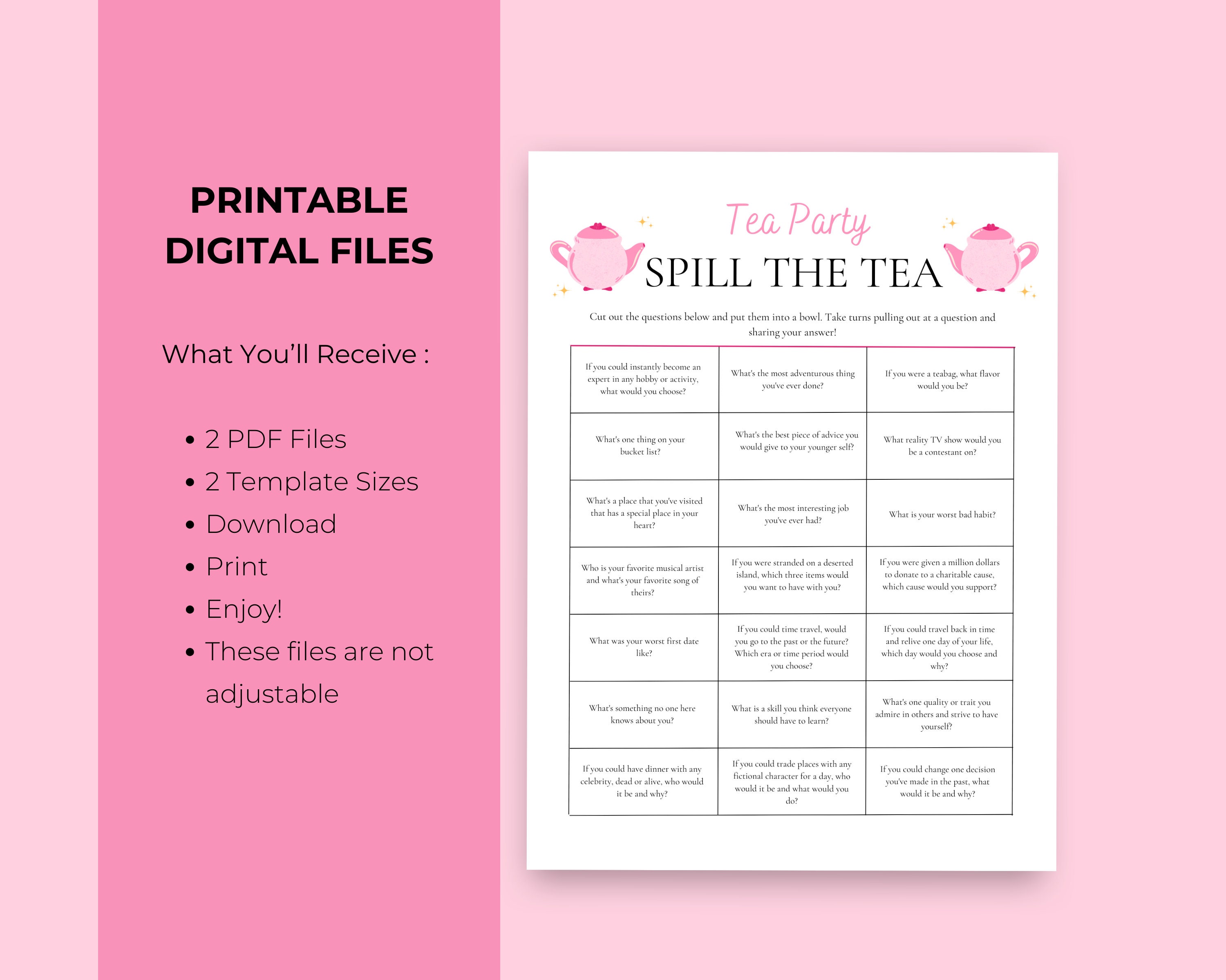 Spill the Tea Party Game | Printable Activity (digital Download) - Etsy