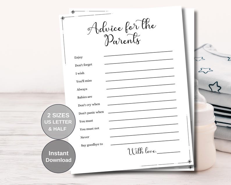 Advice for Parents, Baby Shower Advice, Baby Shower Game, Gender ...