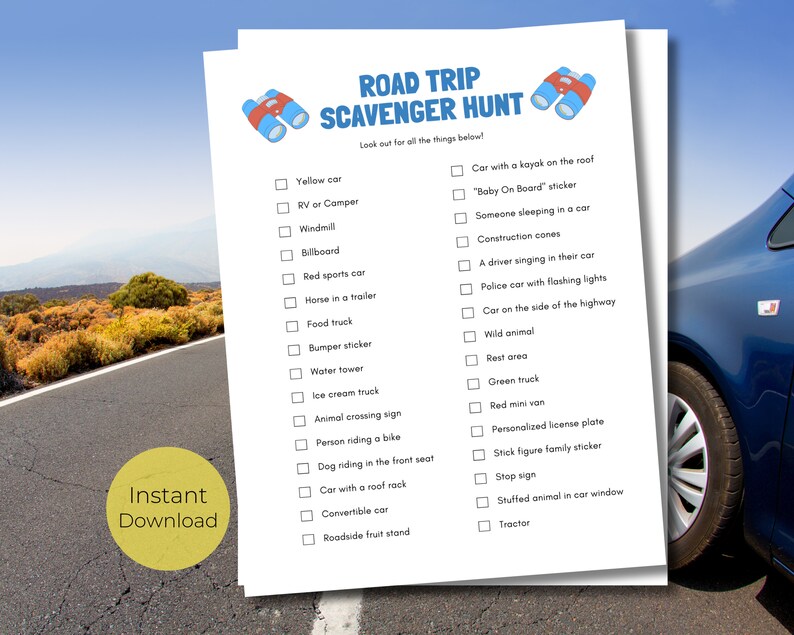 Road Trip Scavenger Hunt | Road Trip Games | Car Games | Travel Games ...