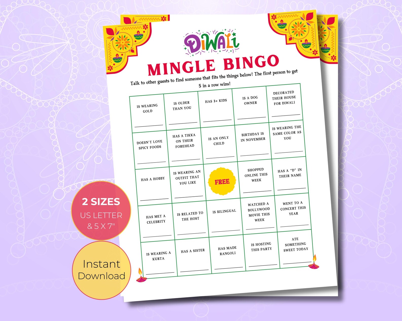 Diwali Bingo, Diwali Icebreaker Game, Diwali Party Game, Diwali Game ...