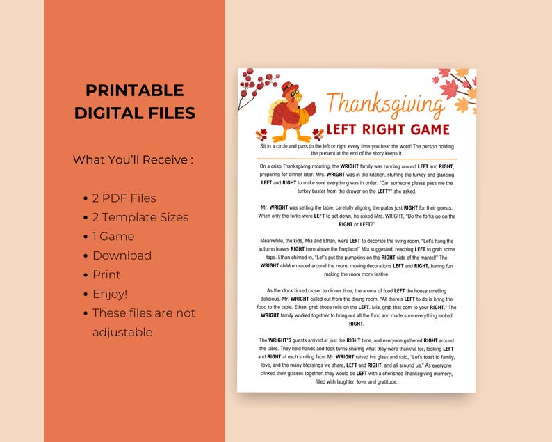 Thanksgiving Left Right Game, Thanksgiving Party Game, Thanksgiving ...