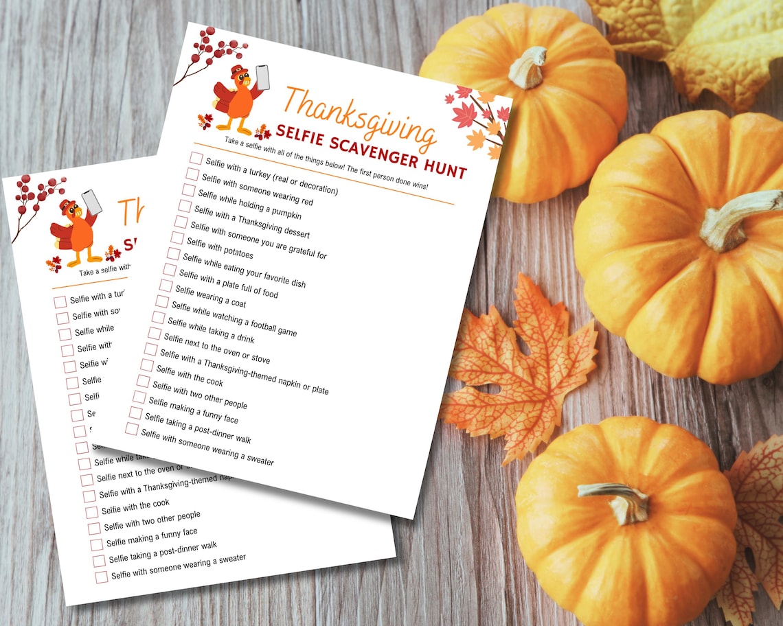 Thanksgiving Selfie Scavenger Hunt, Adult Scavenger Hunt, Thanksgiving ...