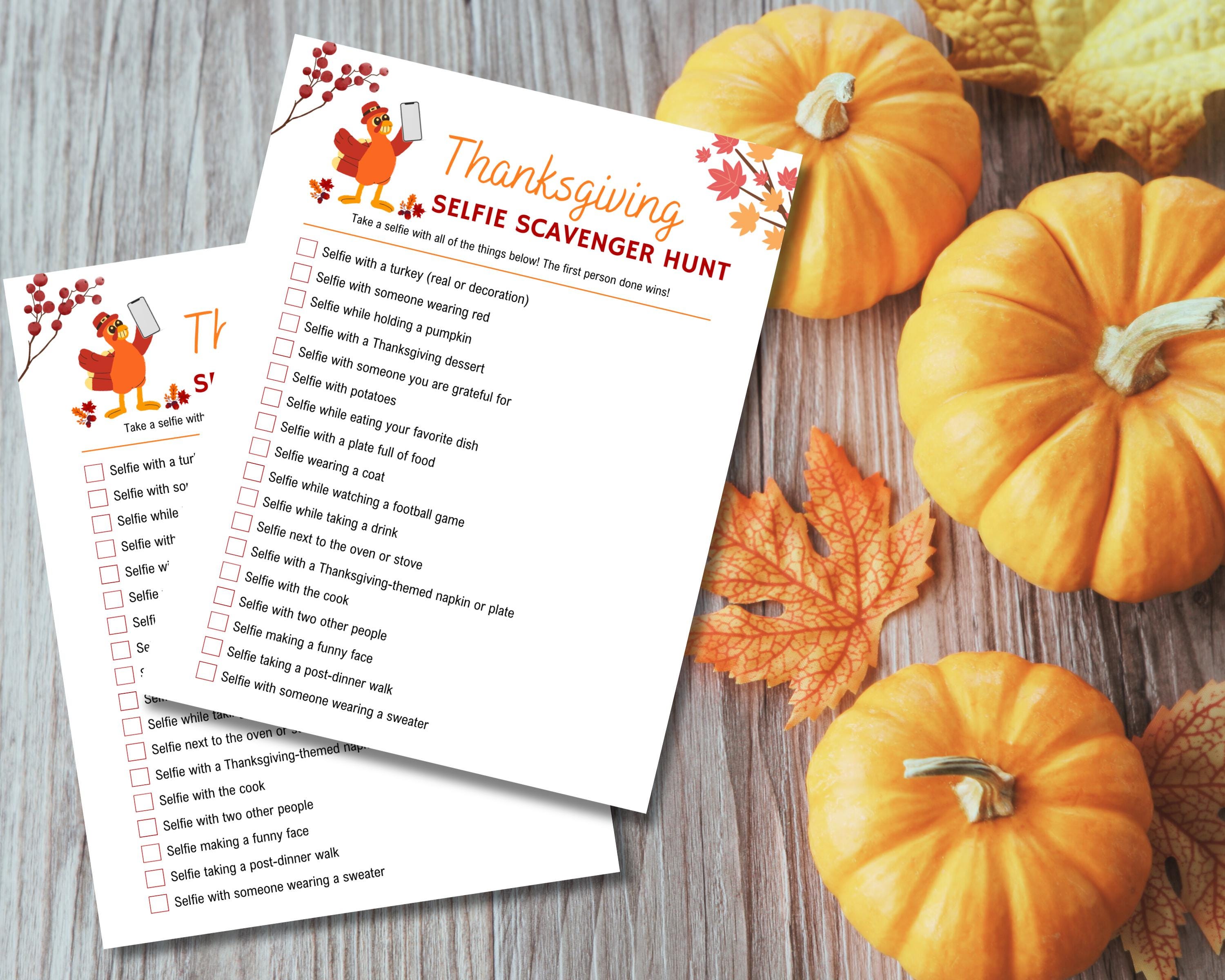 Thanksgiving Selfie Scavenger Hunt, Adult Scavenger Hunt, Thanksgiving ...