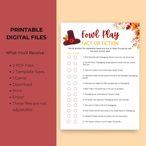 Thanksgiving Trivia Game, Fowl Play Trivia, Thanksgiving Printable ...