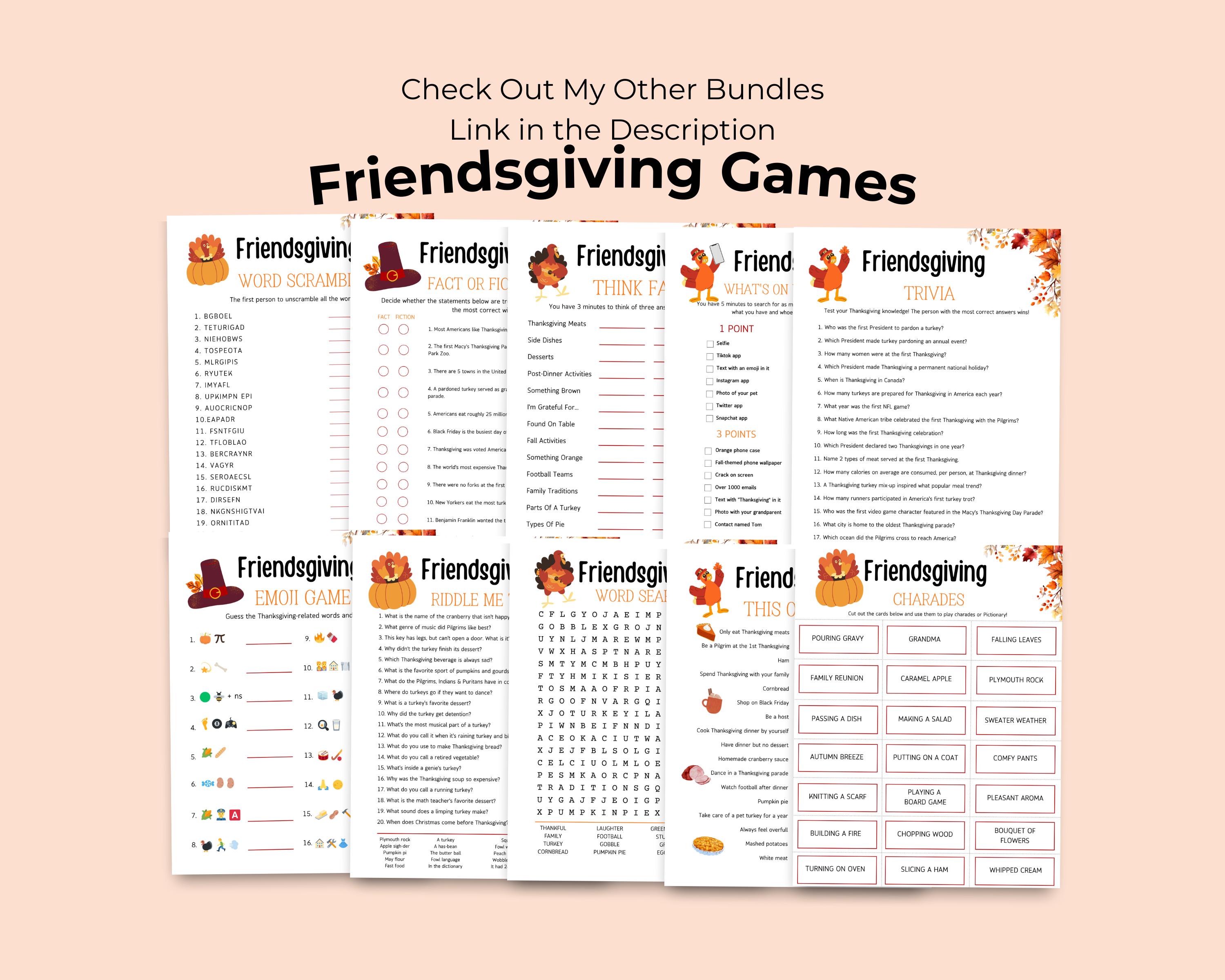 Thanksgiving Games Bundle, Family Thanksgiving Games, Friendsgiving ...