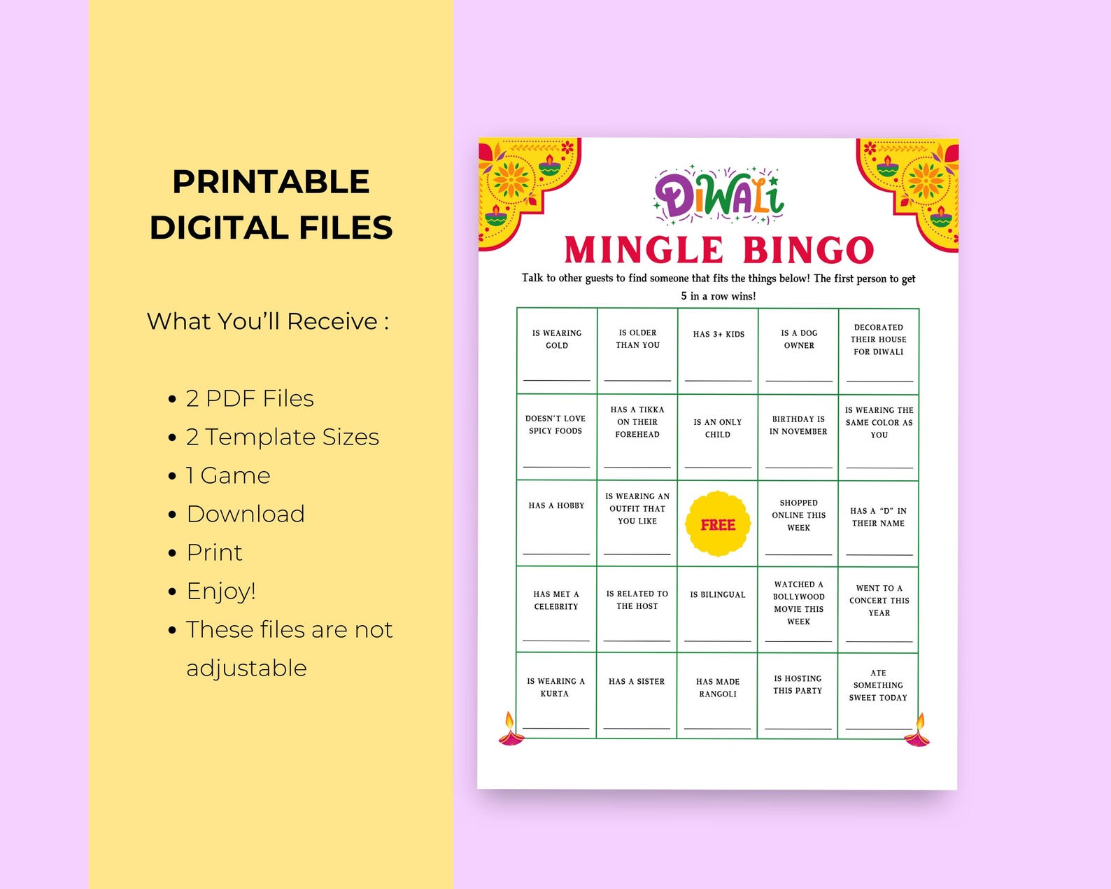 Diwali Bingo, Diwali Icebreaker Game, Diwali Party Game, Diwali Game ...