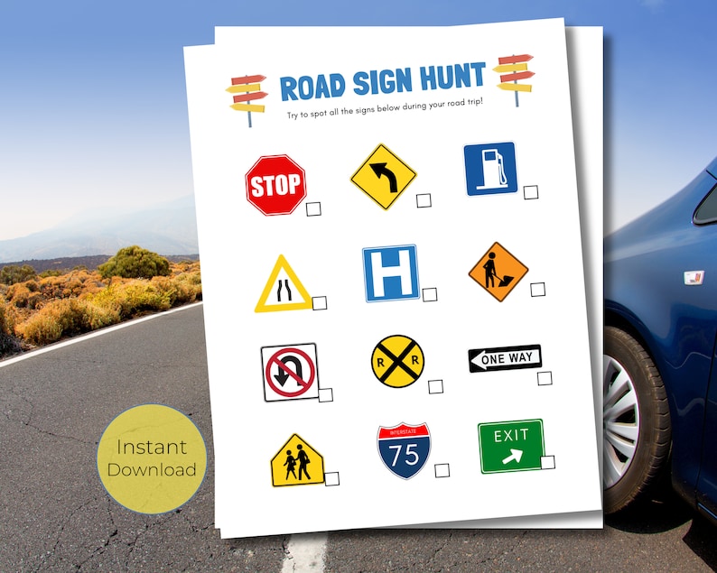 Road Trip Sign Hunt Game | Road Trip Games | Car Games | Travel Games ...