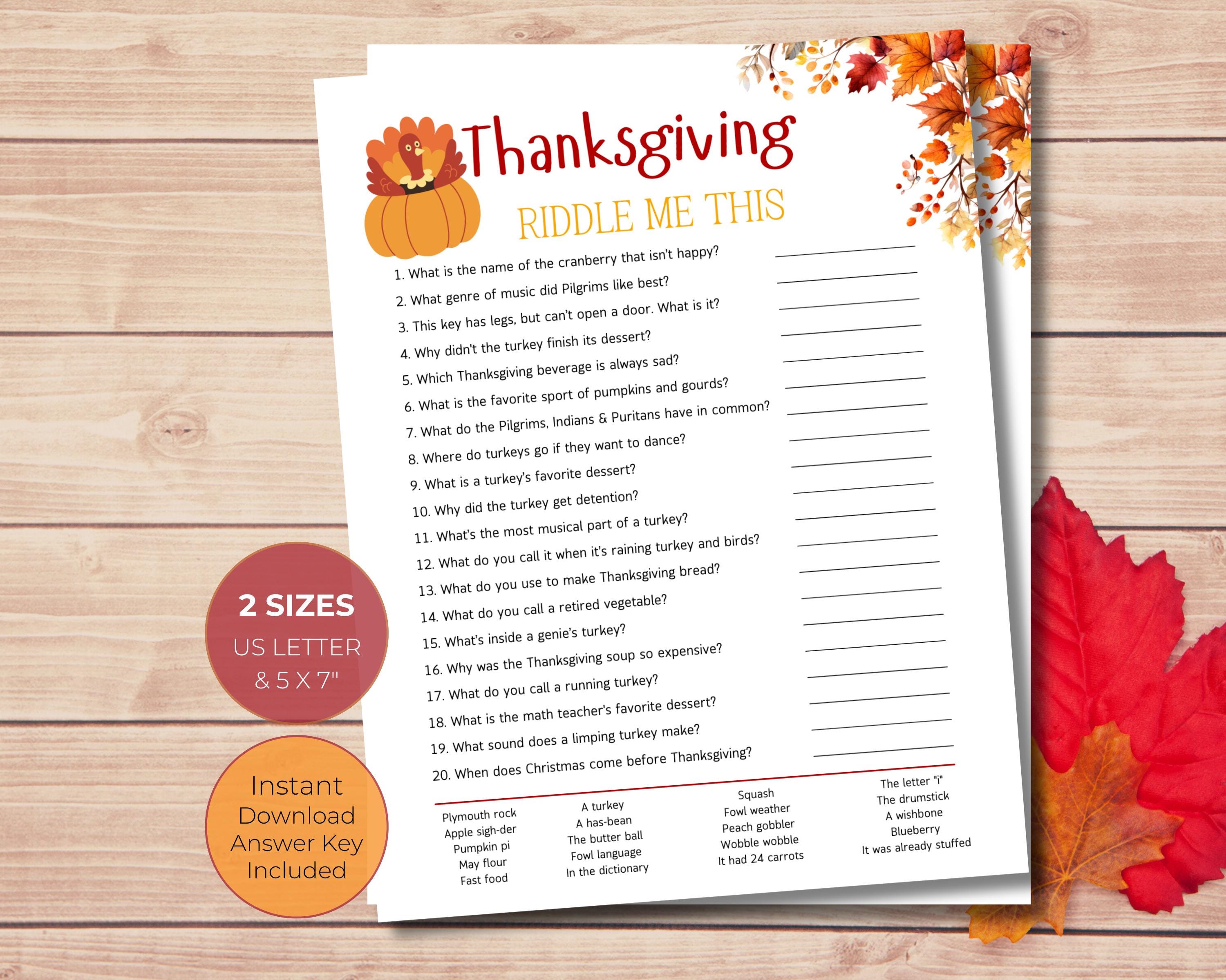 Thanksgiving Riddles Game: Funny Fall Party (PDF Download) - Etsy