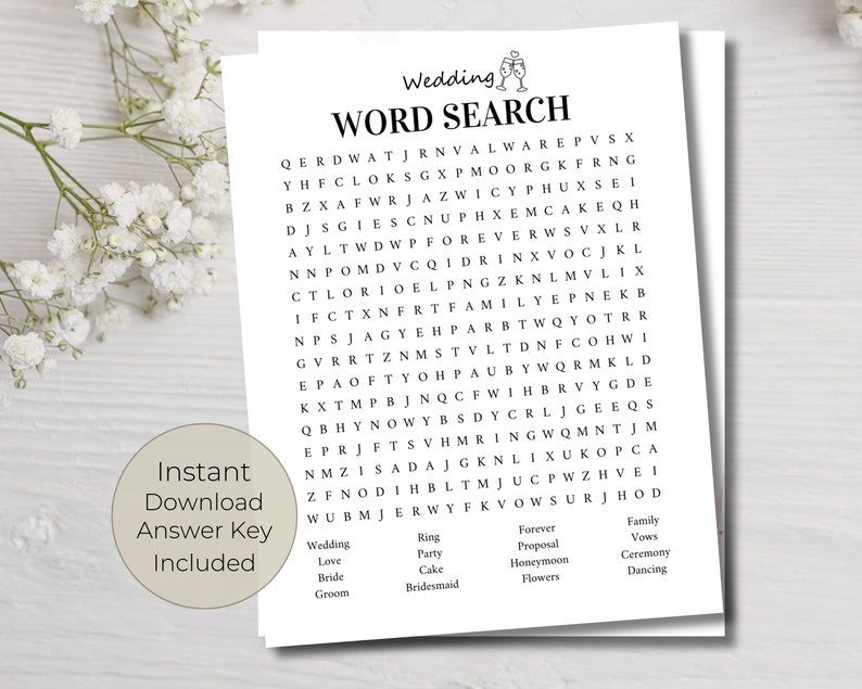 Wedding Word Search Game | Bridal Word Search | Word Finder Puzzle ...