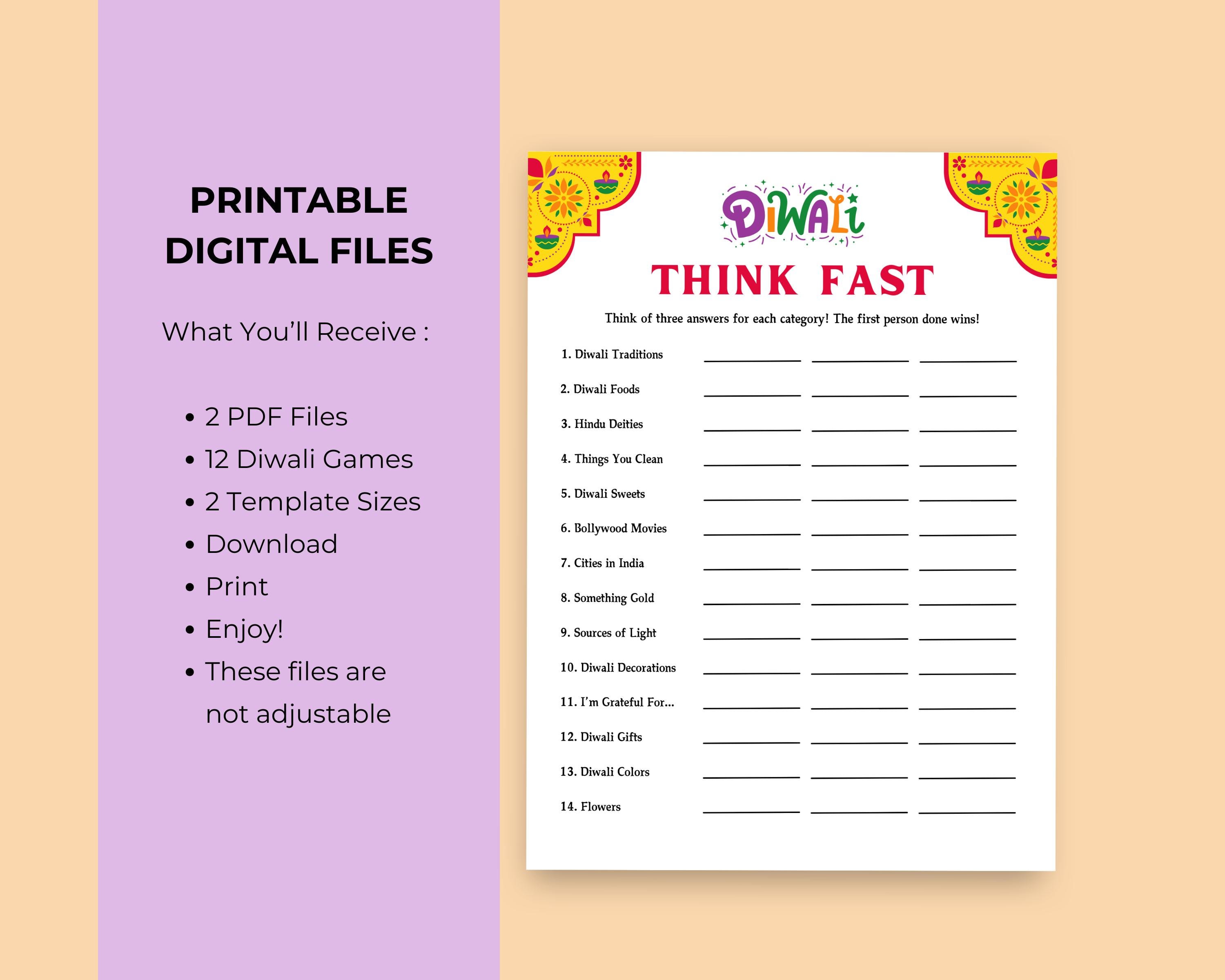 Diwali Party Games, Diwali Games Bundle, Indian Games, Diwali ...