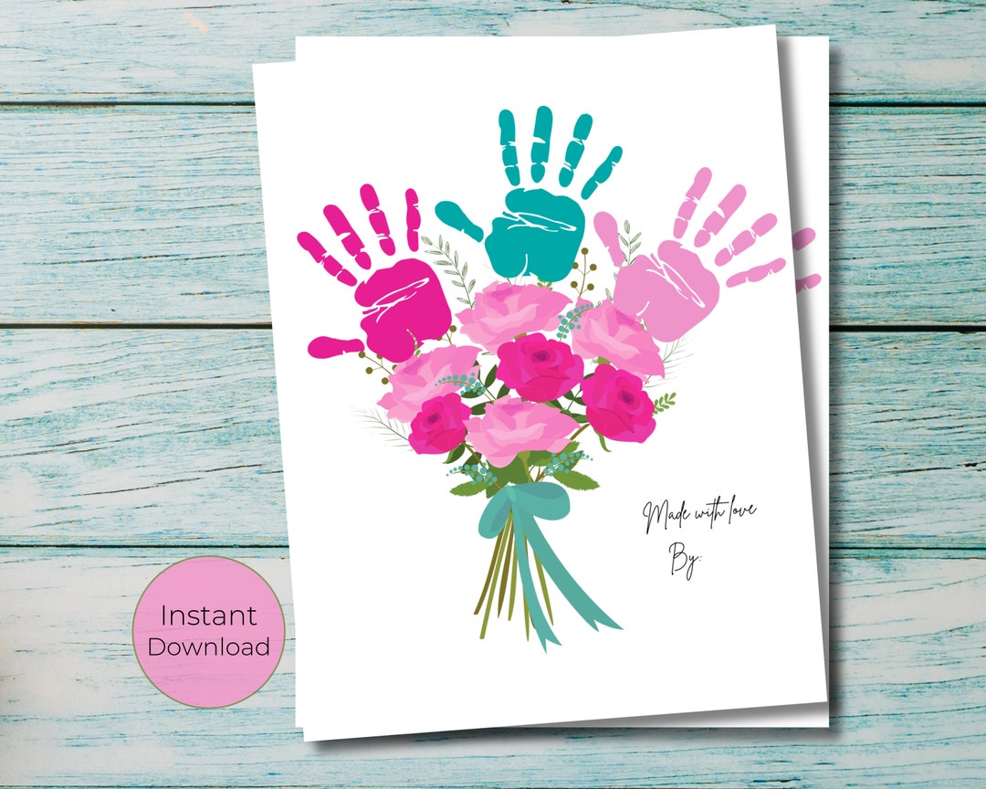 Flower Bouquet Hand Print | Flower Handprint for Mom | Flower Handprint ...