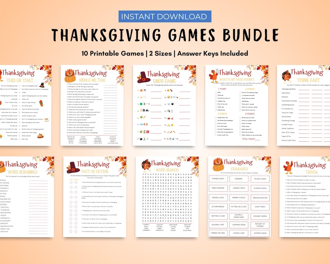 Thanksgiving Games Bundle | Thanksgiving Games Printable | Thanksgiving ...