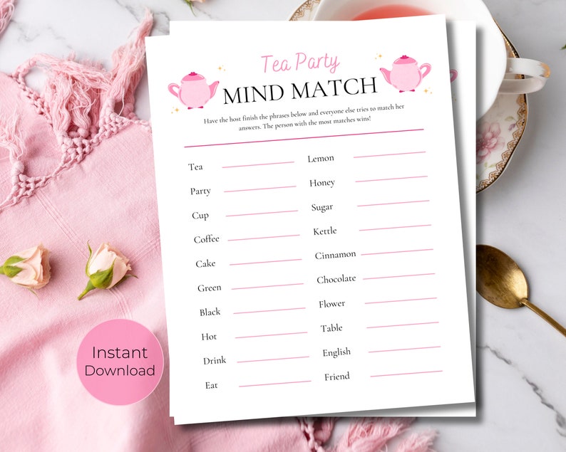 Mind Match Game | Tea Party Games Printable | Tea Party Activities ...