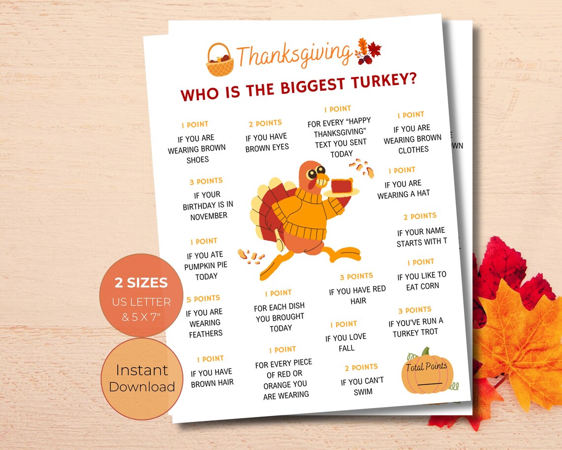 Who is the Biggest Turkey Game: Thanksgiving Friendsgiving Icebreaker ...