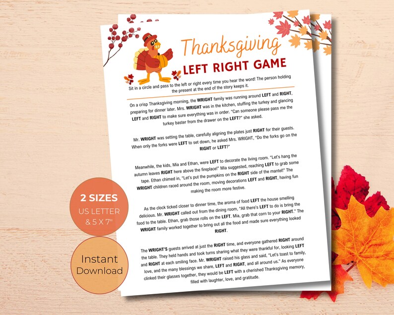 Thanksgiving Left Right Game, Thanksgiving Party Game, Thanksgiving ...