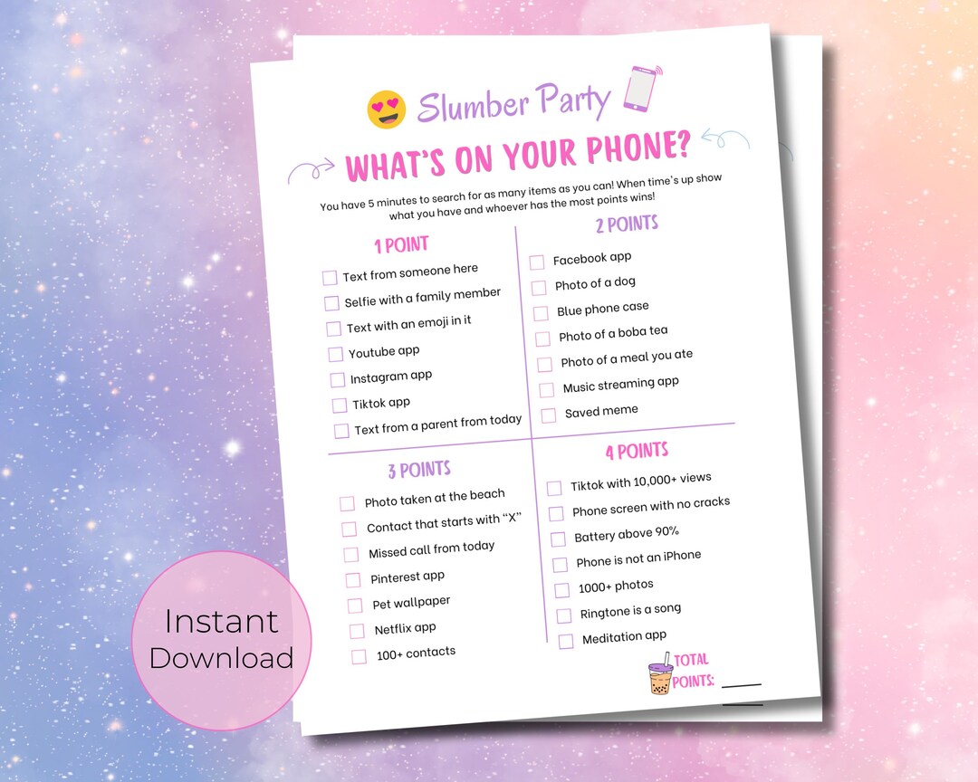 What's on Your Phone Game Teenager Birthday Games Slumber Party Games ...