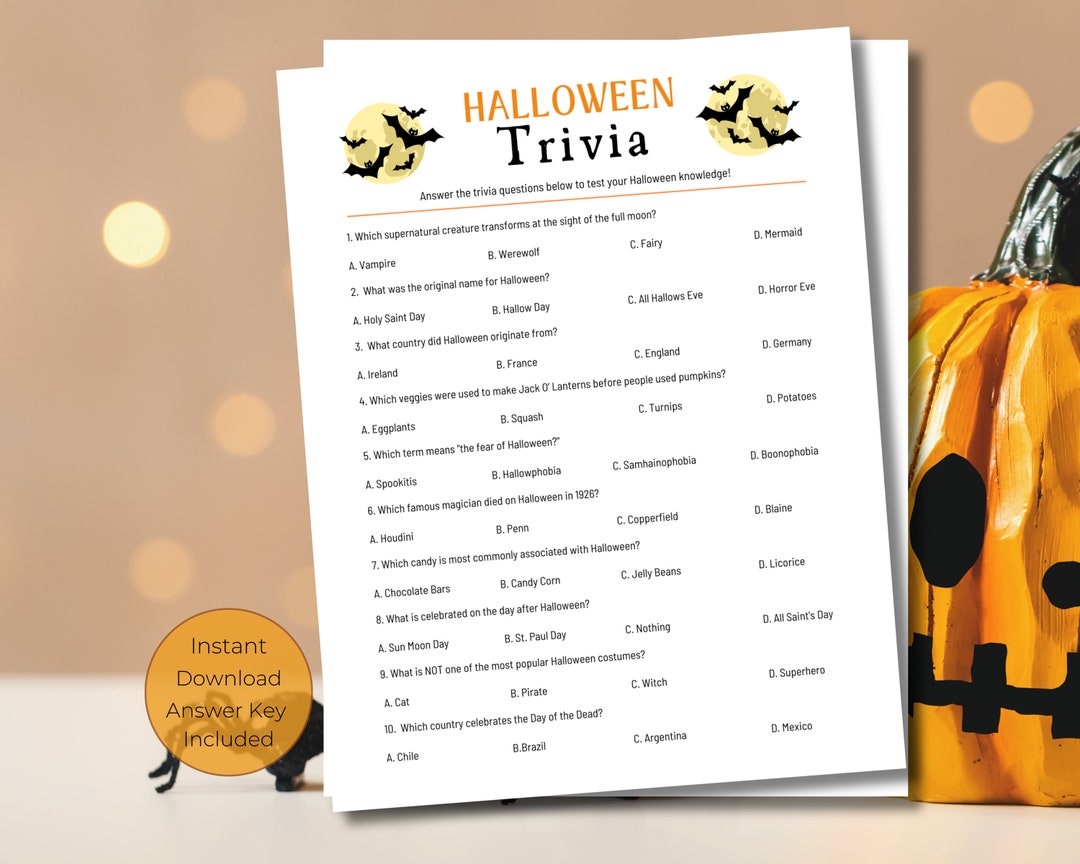 Halloween Trivia Game: Printable Party Activity (PDF Download) - Etsy