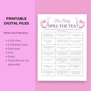 Spill the Tea Game: Tea Party Printable (digital Download) - Etsy